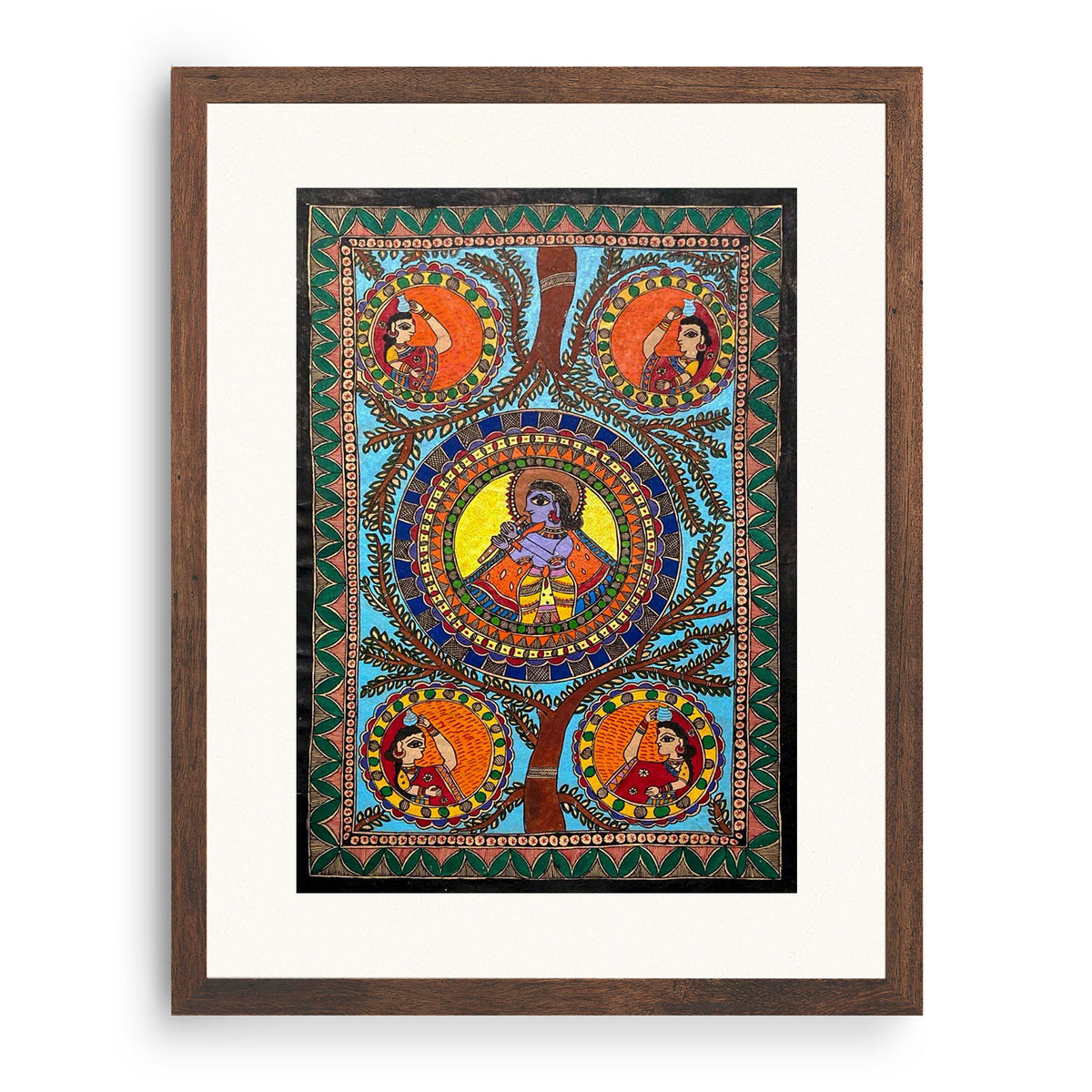 Kanhaiyya ji with Gopiya , Madhubani Art, Madhubani Painting – Dessine Art