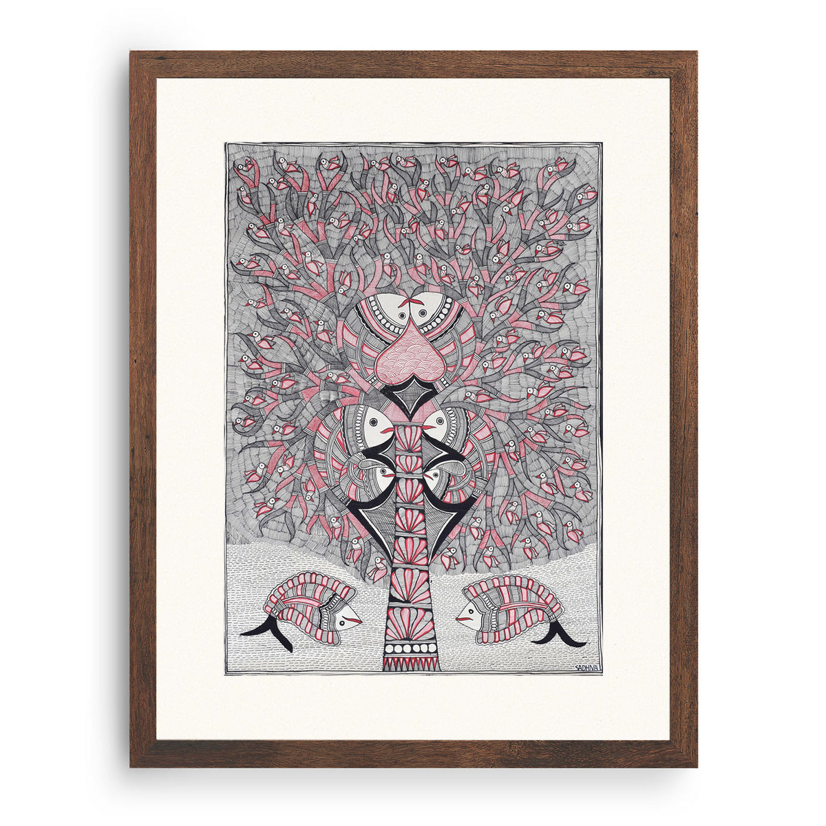 Life of Tree with Fish mode Madhubani Painting, Madhubani Art, Madhuba ...