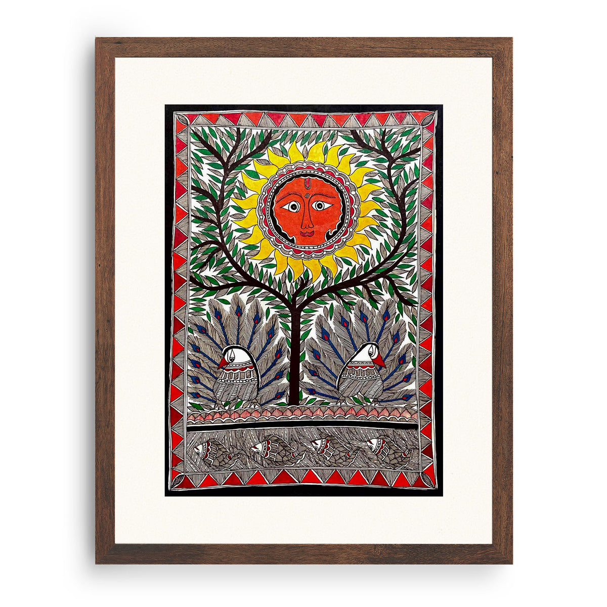 Surya dev with the tree, Madhubani Art, Madhubani Painting – Dessine Art