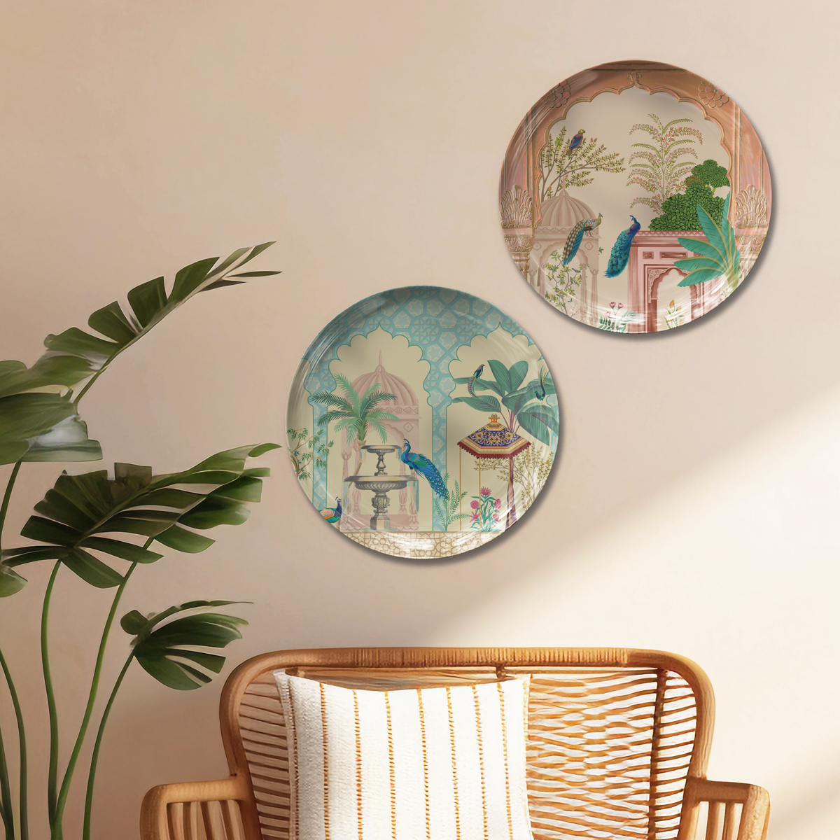 Traditional Pastel Plate Set, Set of 2, Traditional Indian Art, Decor ...