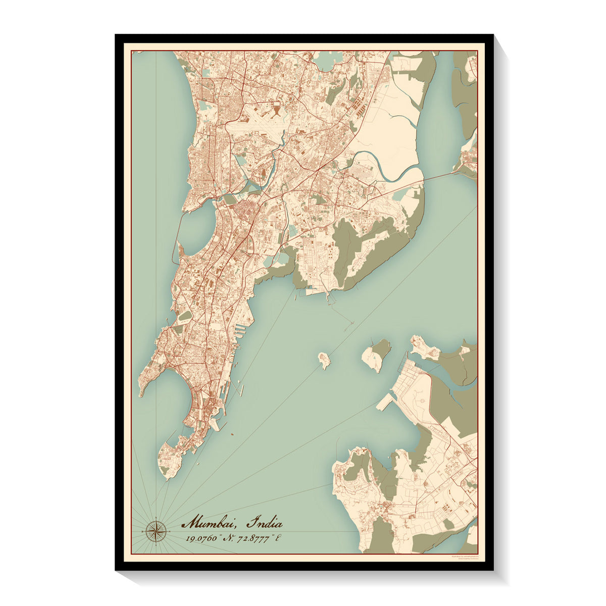Mumbai Vintage Map: Buy Premium Framed Art Prints Online India ...