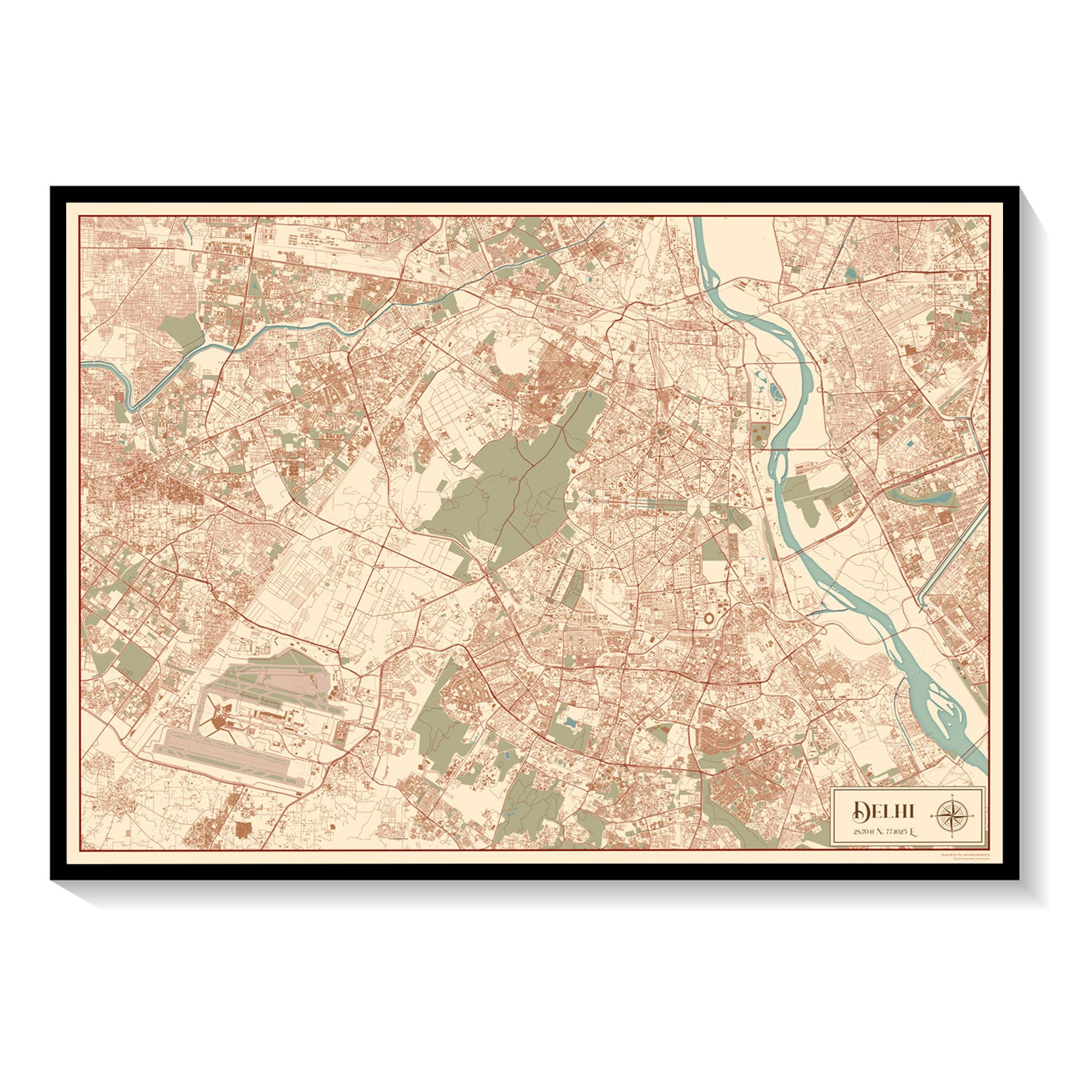 Delhi Vintage Style Map: Buy Premium Framed Art Prints – Dessine Art