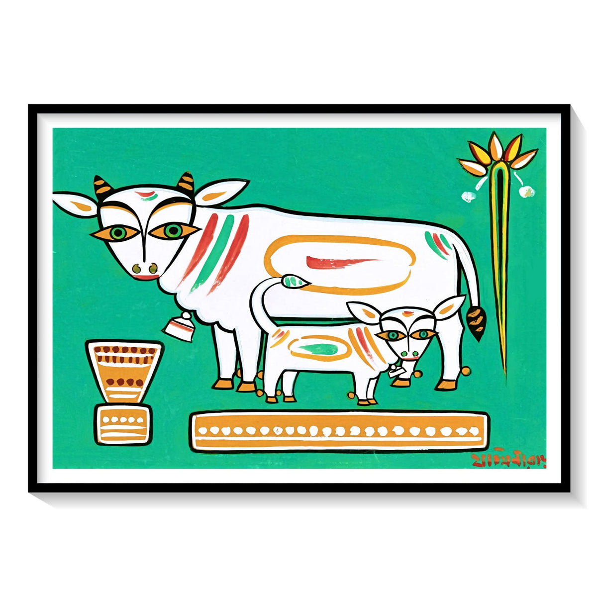 Cow and Calf Painting & Wall Art Print by Jamini Roy - Dessine Art