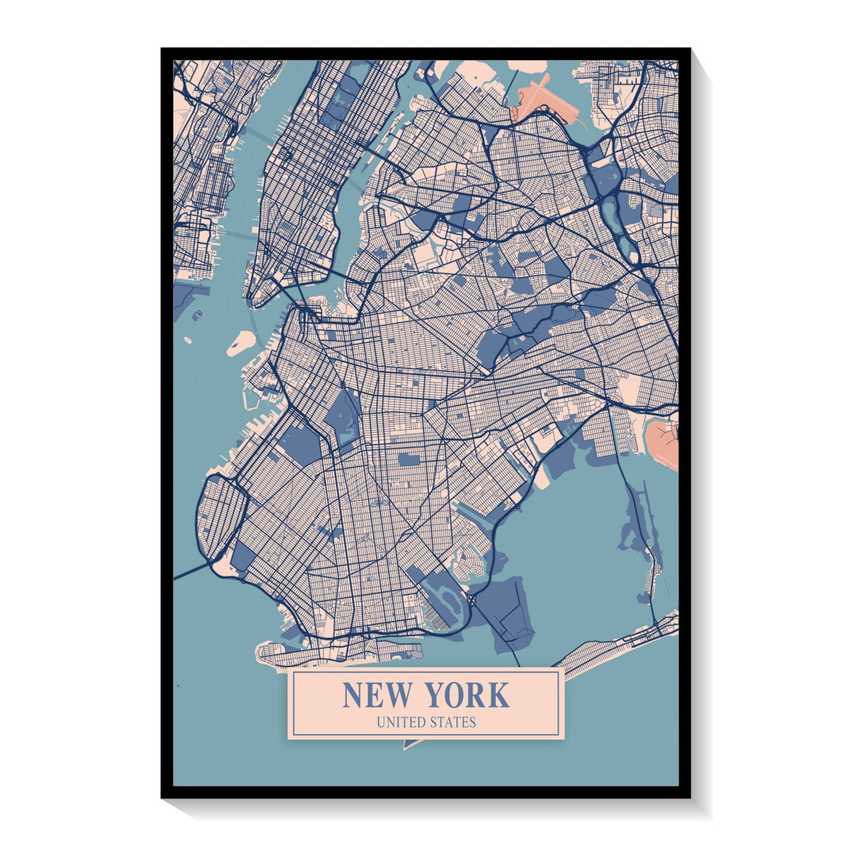 New York-United States Breezy City Map: Buy Premium Framed Old & Modern ...