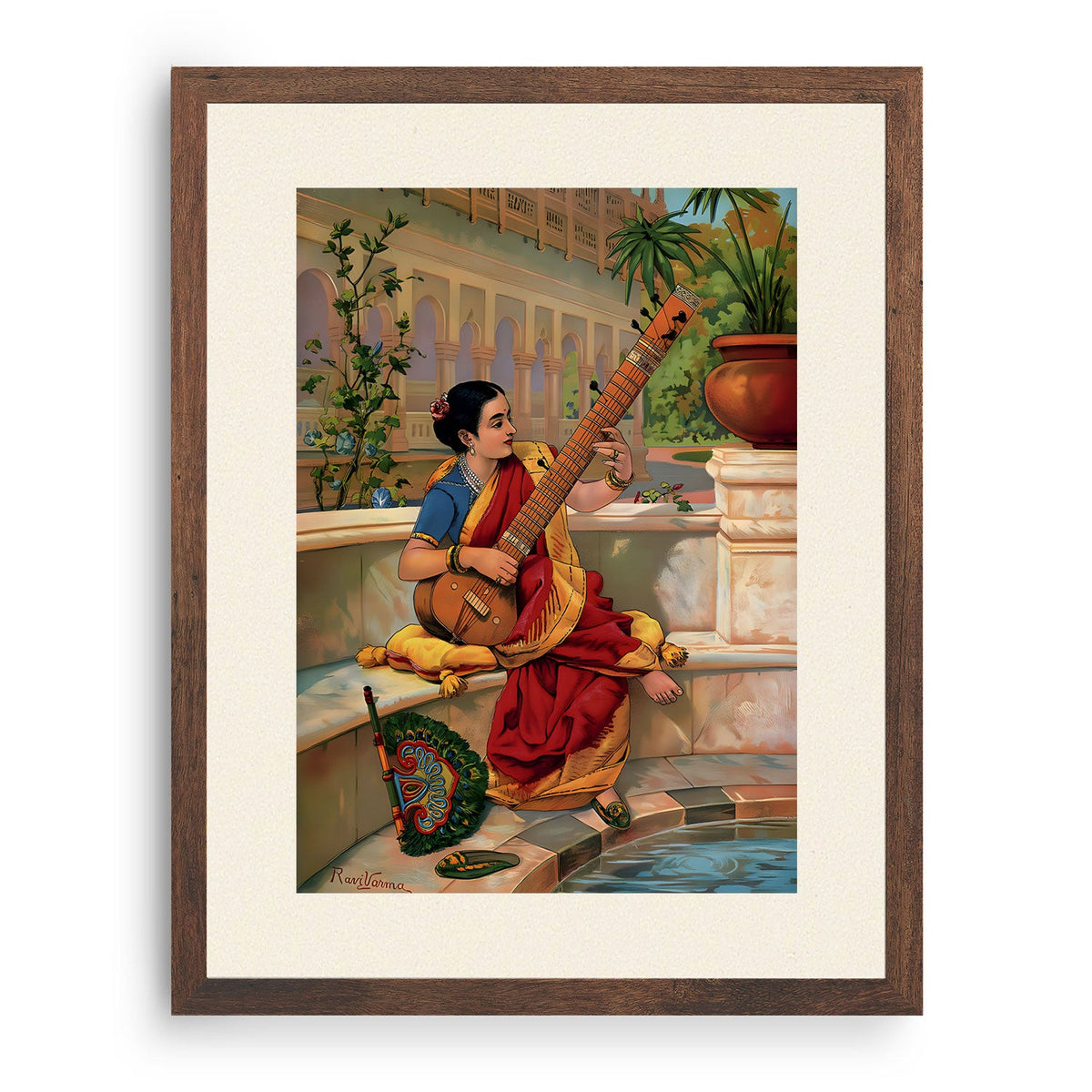 Seated Woman plays sitar Painting & Wall Art Print by Raja Ravi Varma ...
