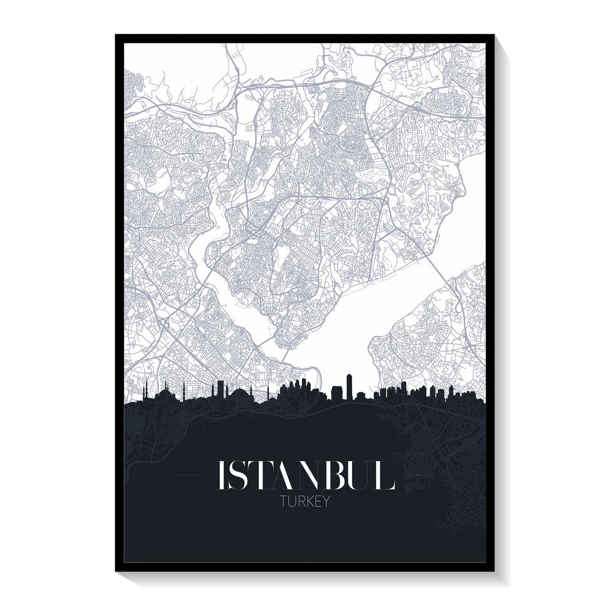 Skyline and city map of Istanbul: Buy Premium Framed Old & Modern Map ...