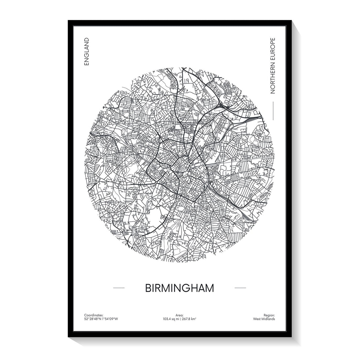 Urban Street Plan City Map of Birmingham: Buy Premium Framed Old ...