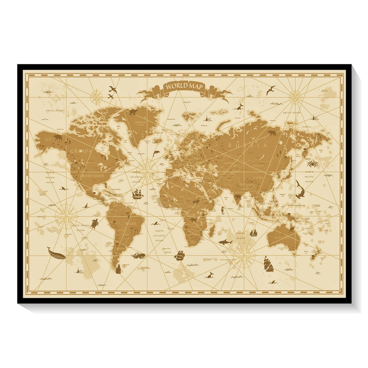 Vintage World Map II: Buy Premium Framed Old & Modern Map Art Prints ...