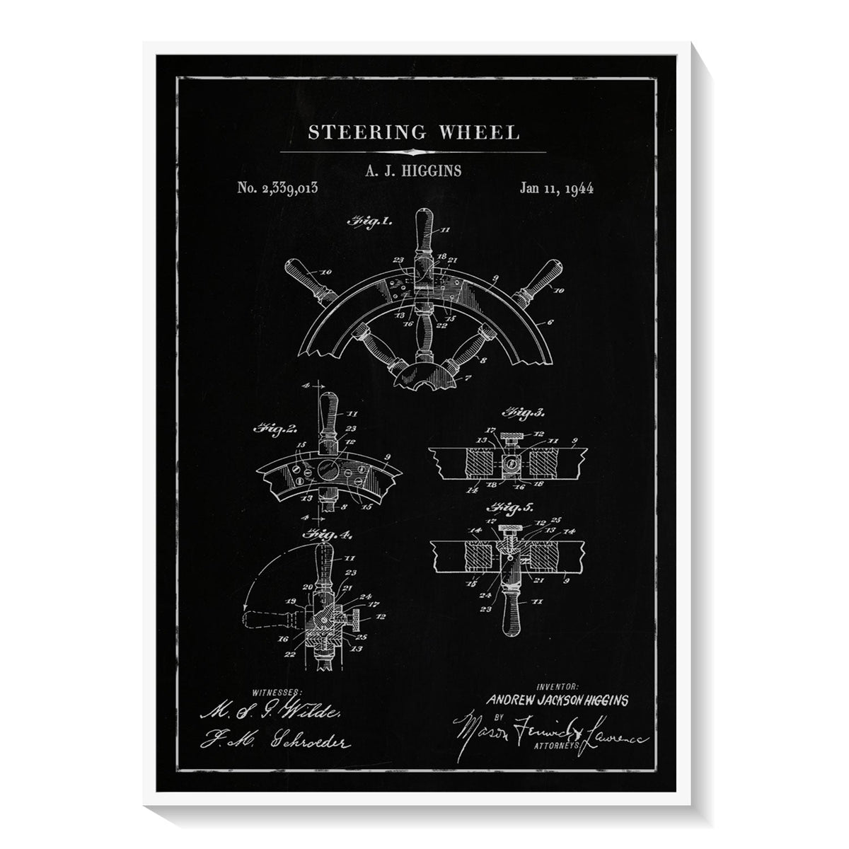 Chalk Steering Wheel: Buy Premium Framed Blueprints & Patent Art Online ...